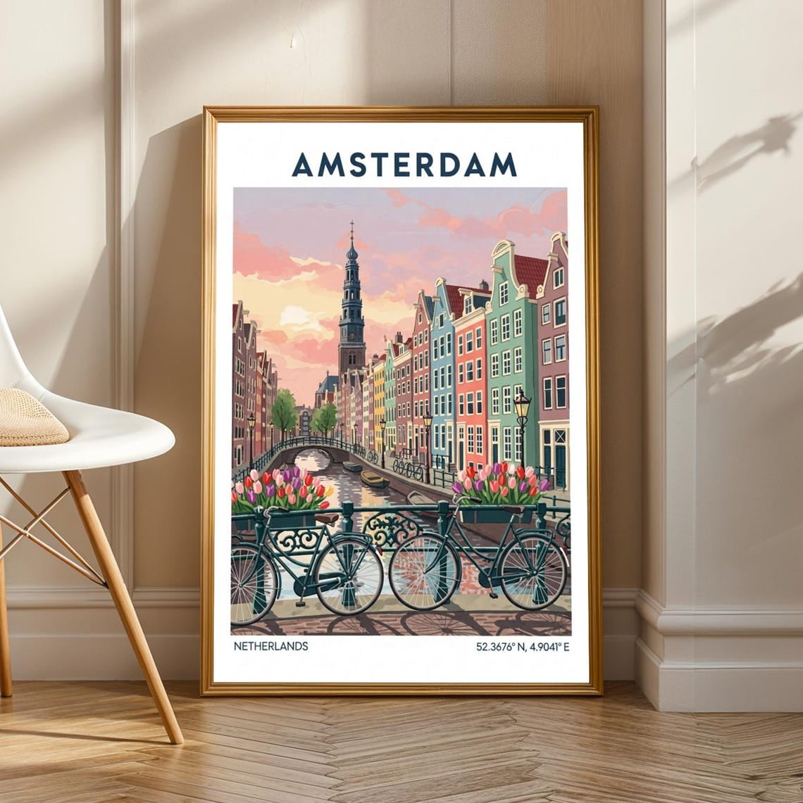 Amsterdam Canal Vintage Gouache : Colorful Dutch Cityscape Art ...