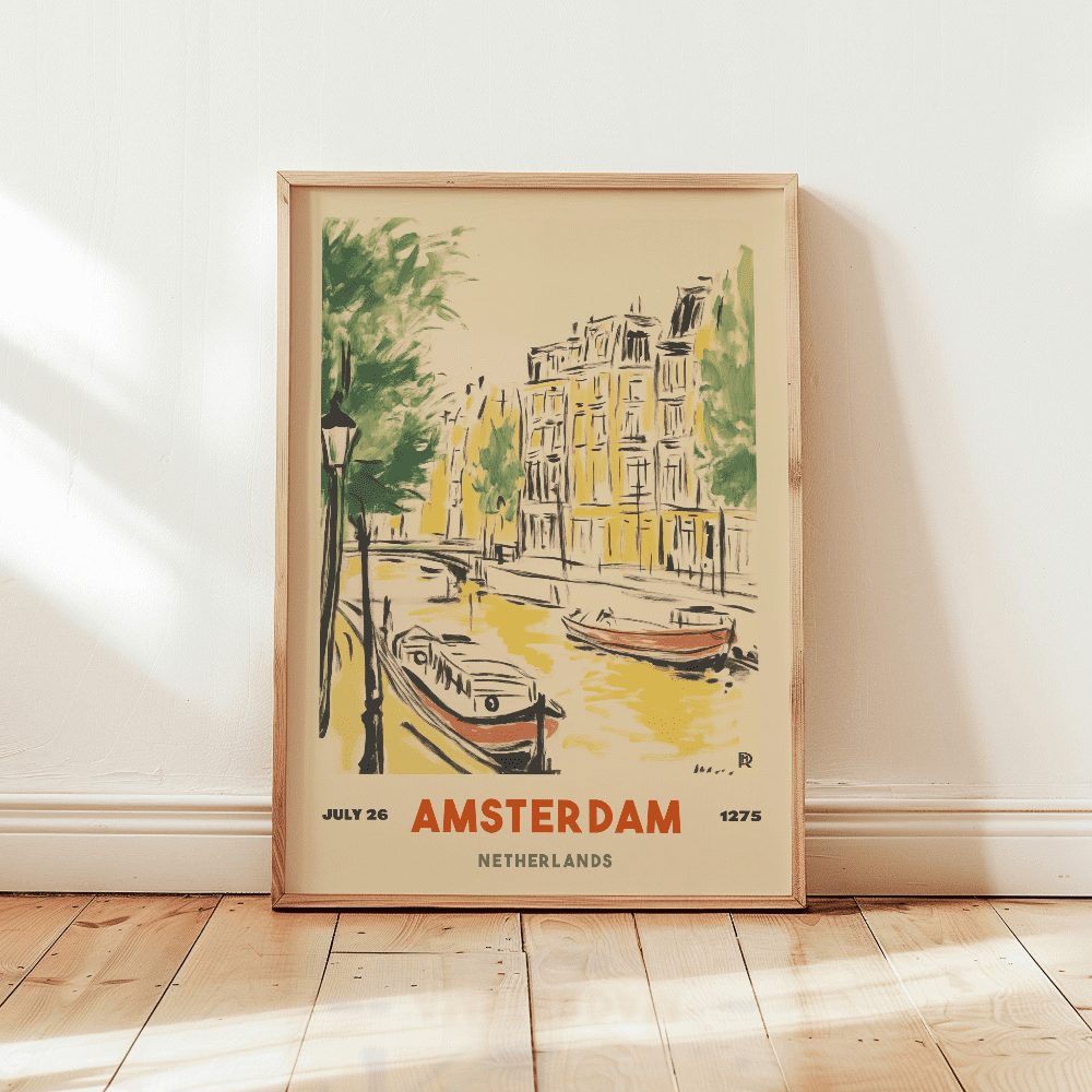 Amsterdam Canal Vintage Netherlands Travel Poster, Retro Dutch City ...