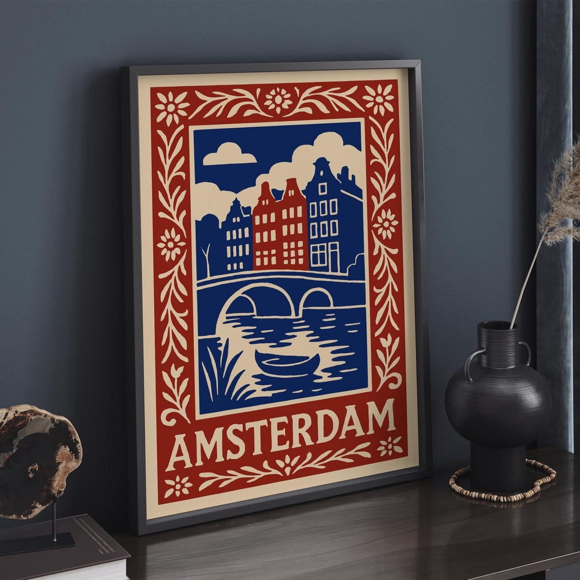 Amsterdam City Map Minimalist Netherlands Art Poster, Unframed Paper ...