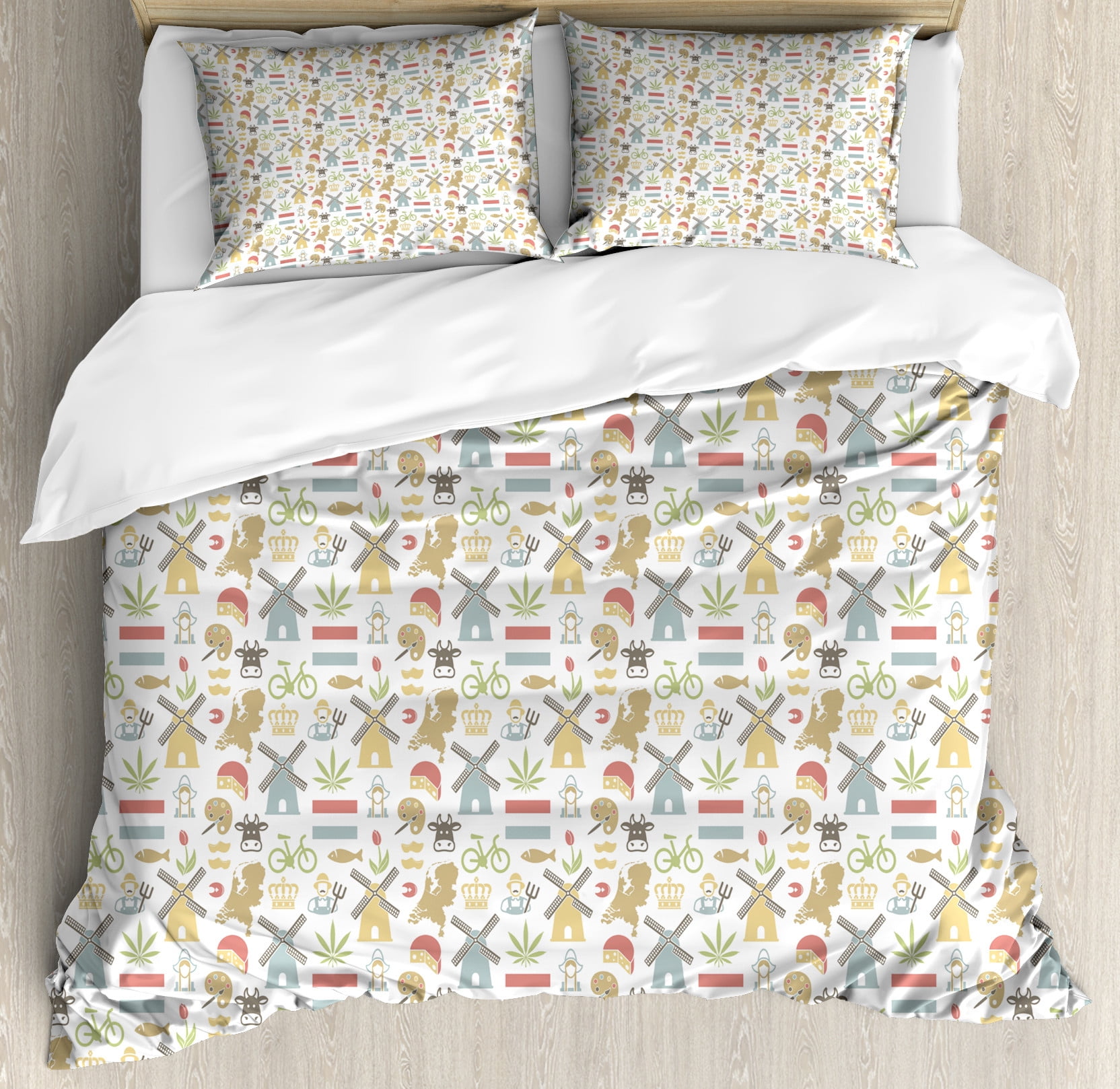 Amsterdam Duvet Cover Set, Mix Thematic Composition of Netherlands ...