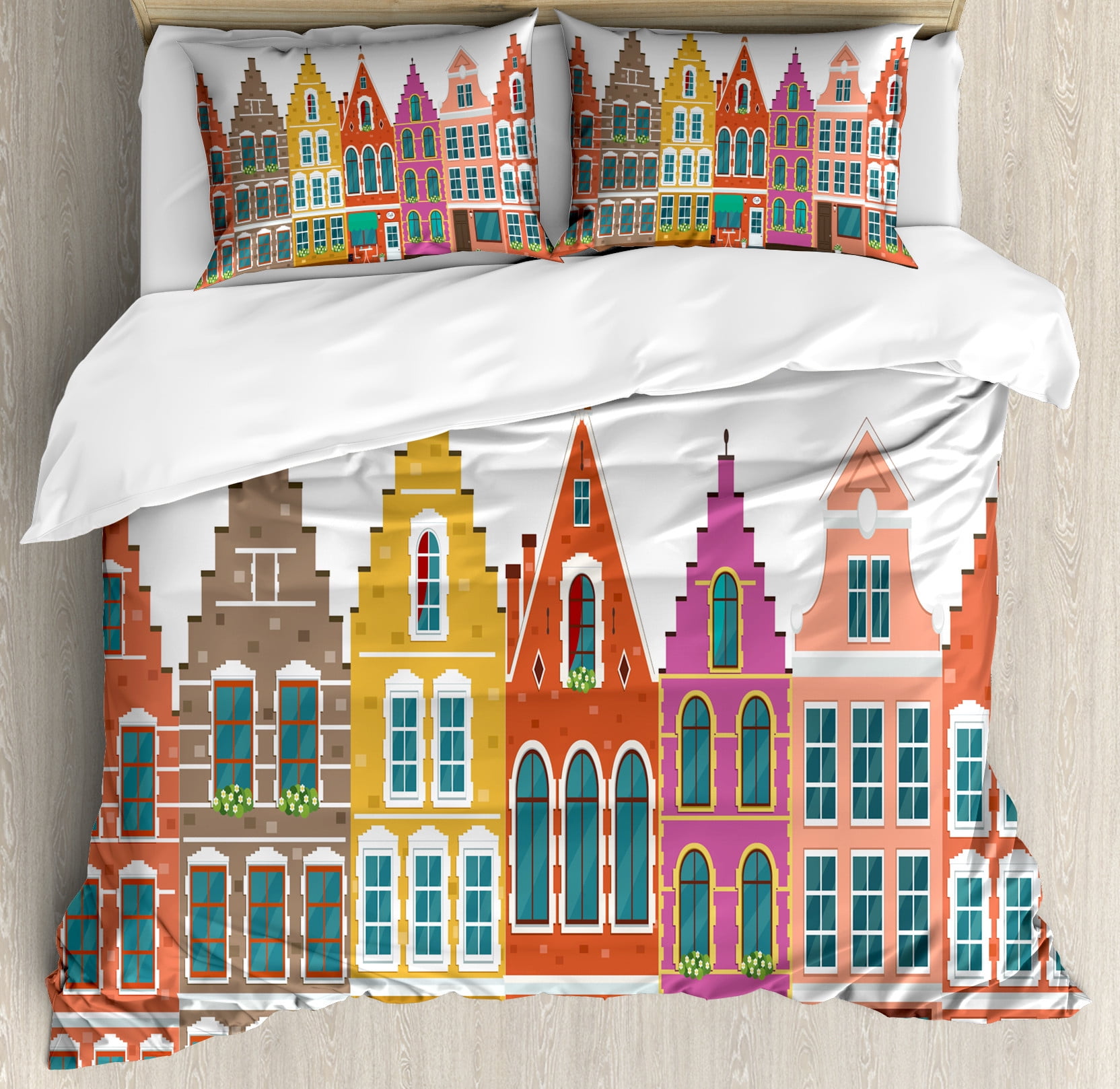 Amsterdam Duvet Cover Set, Print of European Colorful Houses Iconic ...