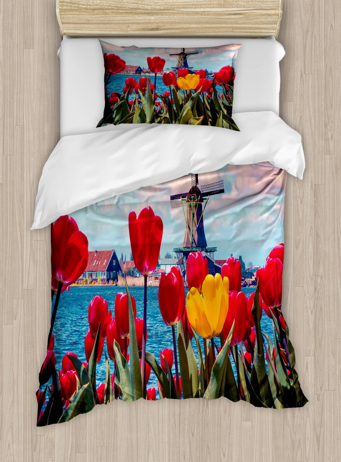 Amsterdam Duvet Cover Set Twin Size, Idyllic Spring Morning Photo with ...
