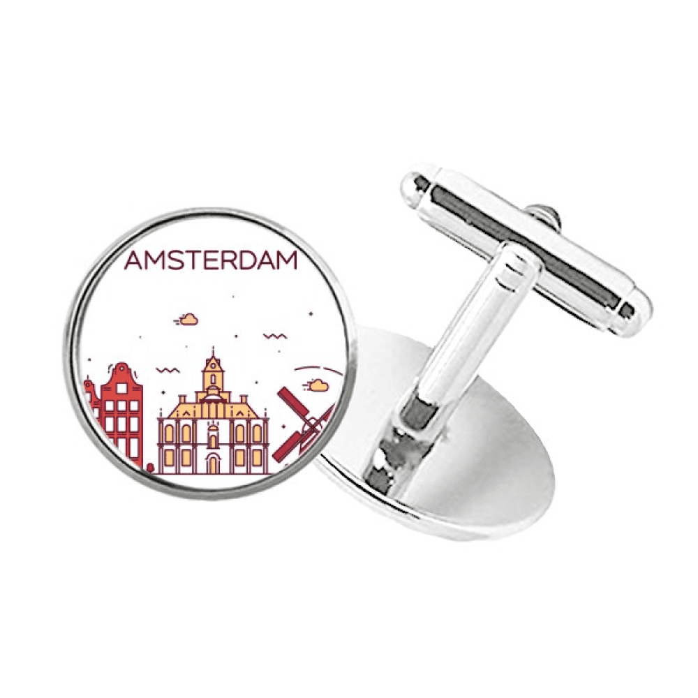 Amsterdam Flat Landmark Round Button Cuff Clip Stud Cufflinks - Walmart.com