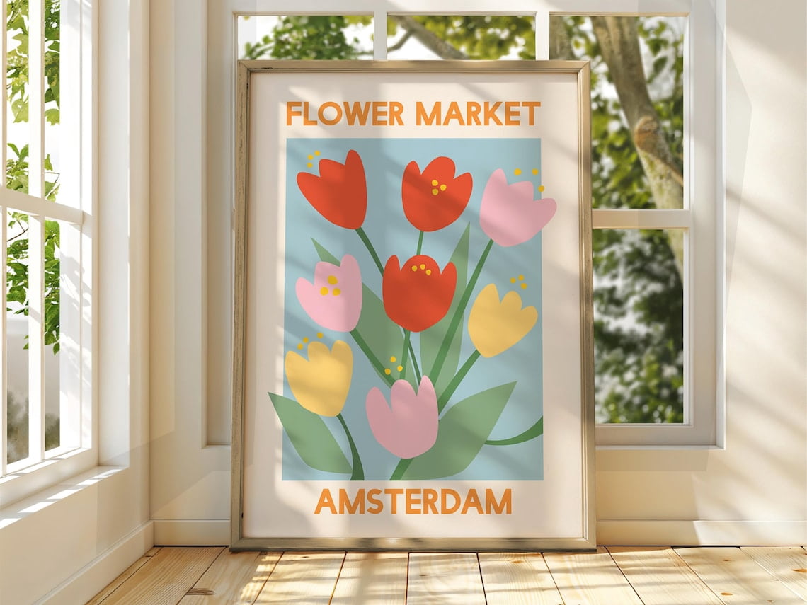 Amsterdam Flower Market Art Print, Floral Exhibition Poster, Unframed ...