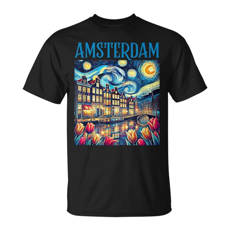 Amsterdam In Starry Night Van Gogh Style Graphic TShirt - Walmart.com