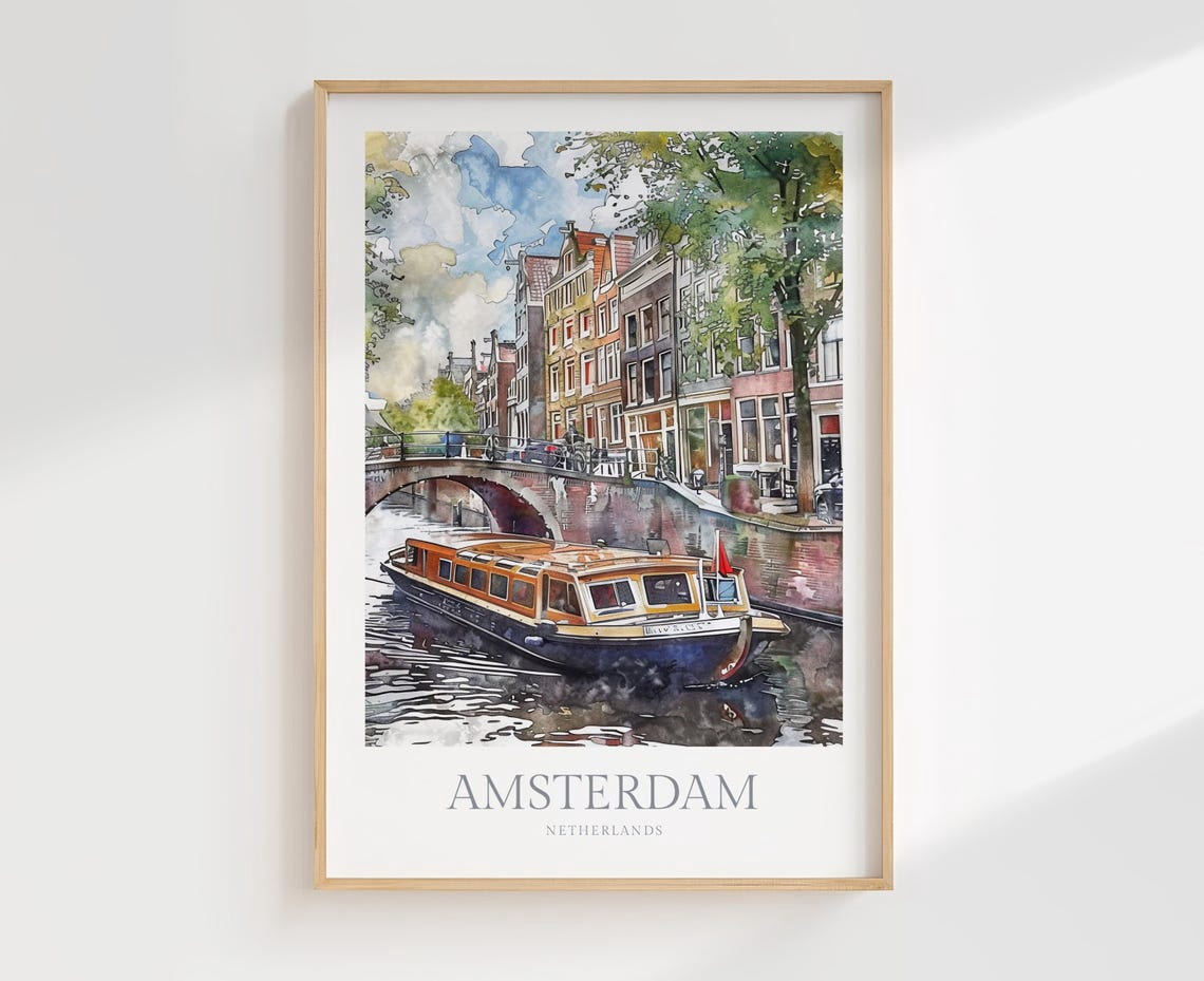 Amsterdam Netherlands Art Poster Canal Cruise Poster, Unframed Size ...