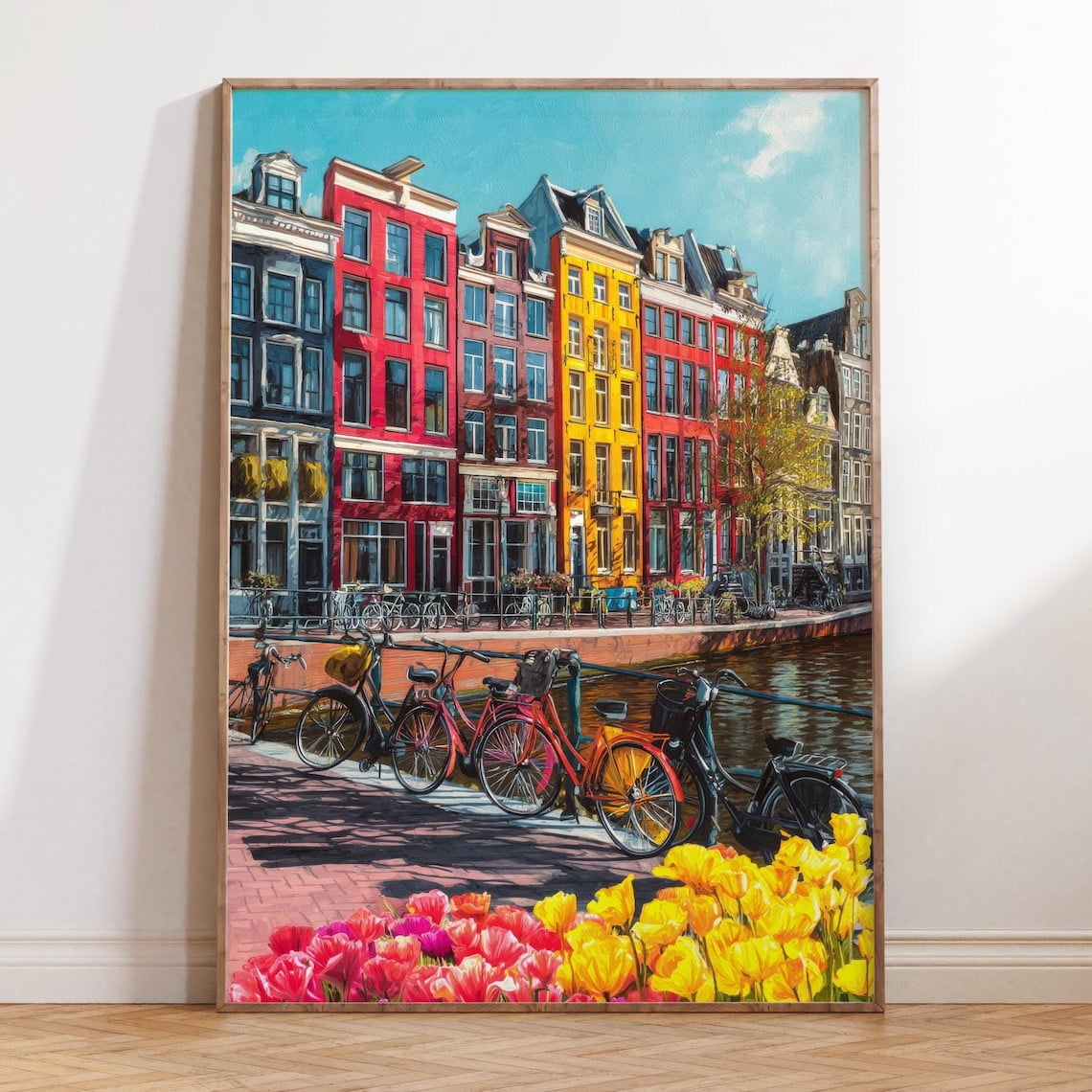 Amsterdam Netherlands Colorful Canal Houses Print, Stretched Canvas ...