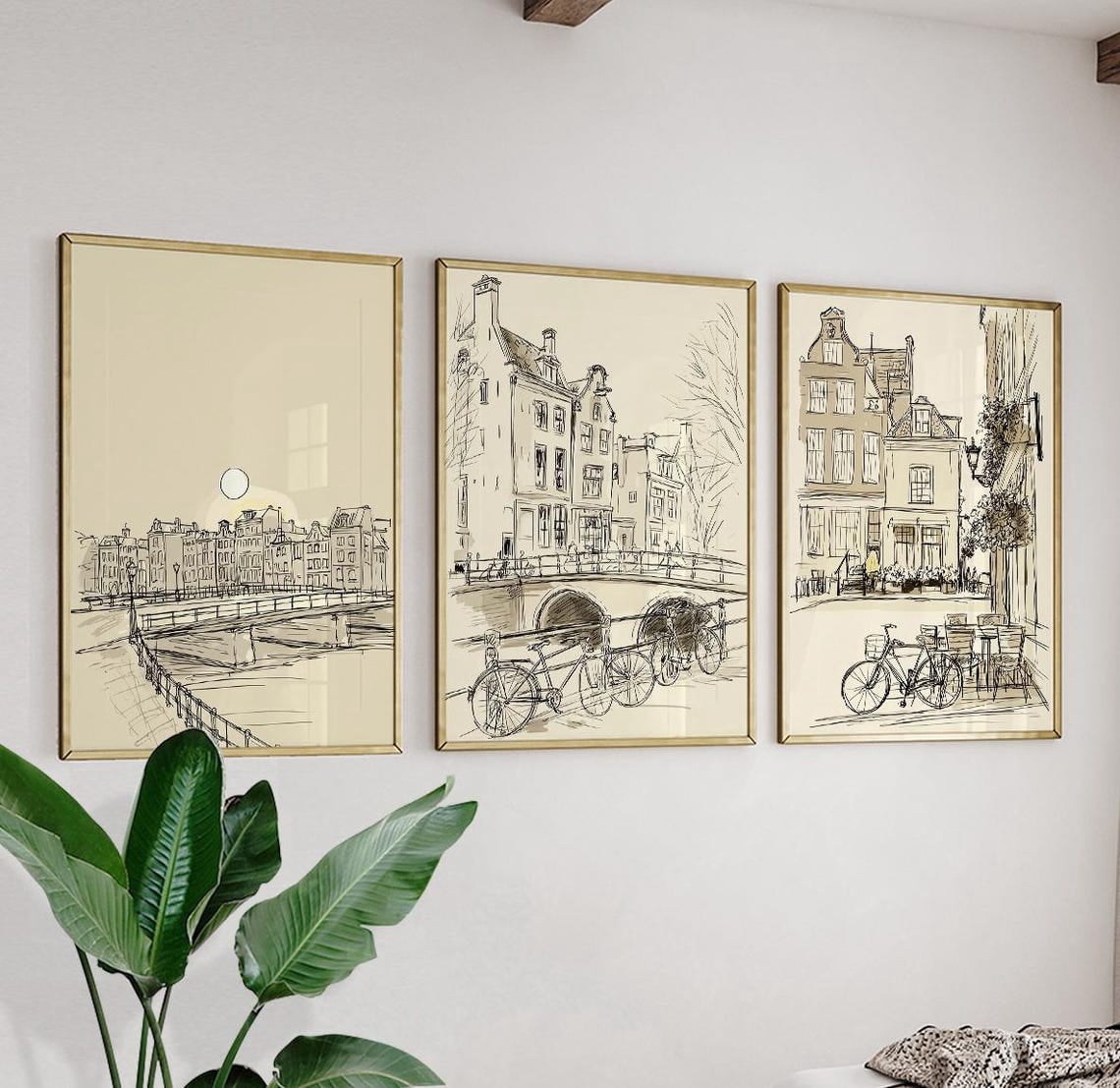 Amsterdam Netherlands Minimal Line Drawing Wall Art Vintage Sketch ...