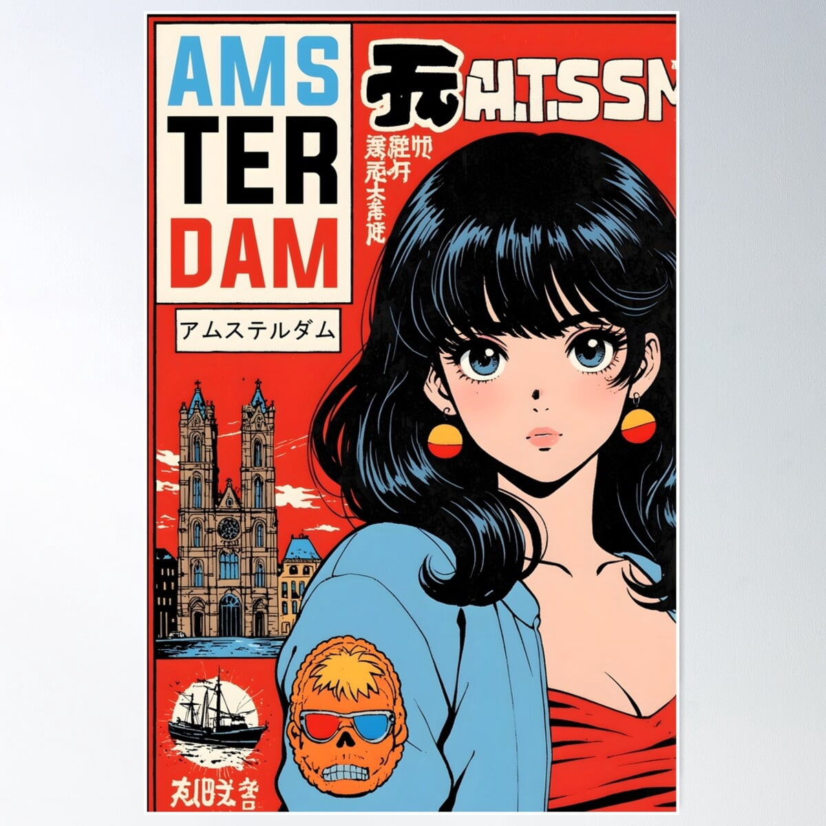 Amsterdam Netherlands Retro Anime Girl 80S Vintage Travel Poster Wall ...