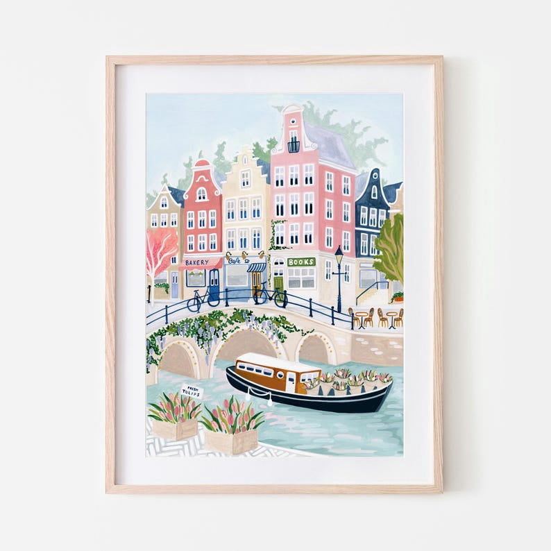 Amsterdam Netherlands Travel Art Print Holland Tulip Wall Decor 12x18 ...