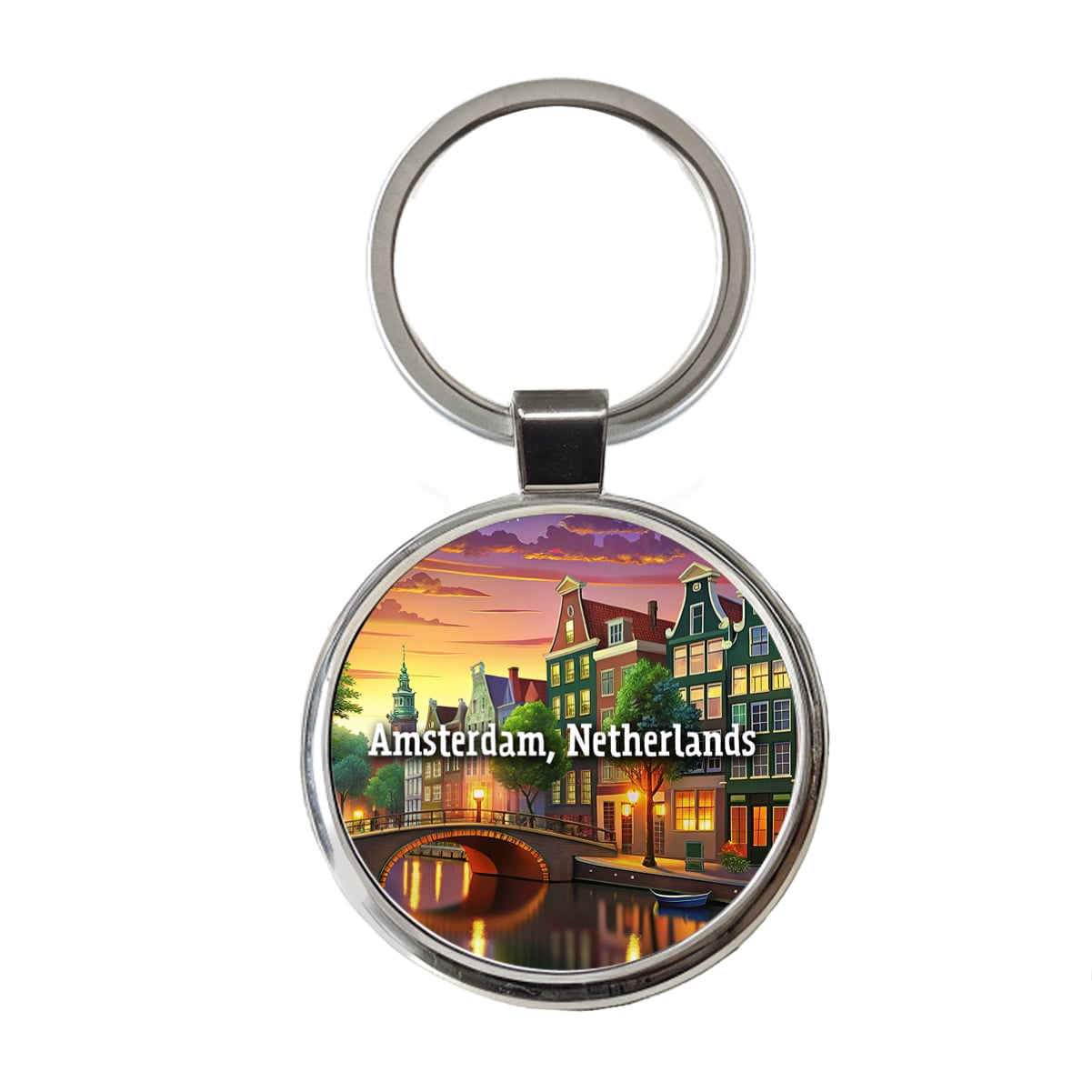 Amsterdam, Netherlands Travel City Country Stamp Metal Round Keychain ...