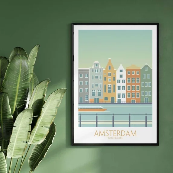 Amsterdam Netherlands Travel Poster Art Home Decor Vintage Gift Living ...