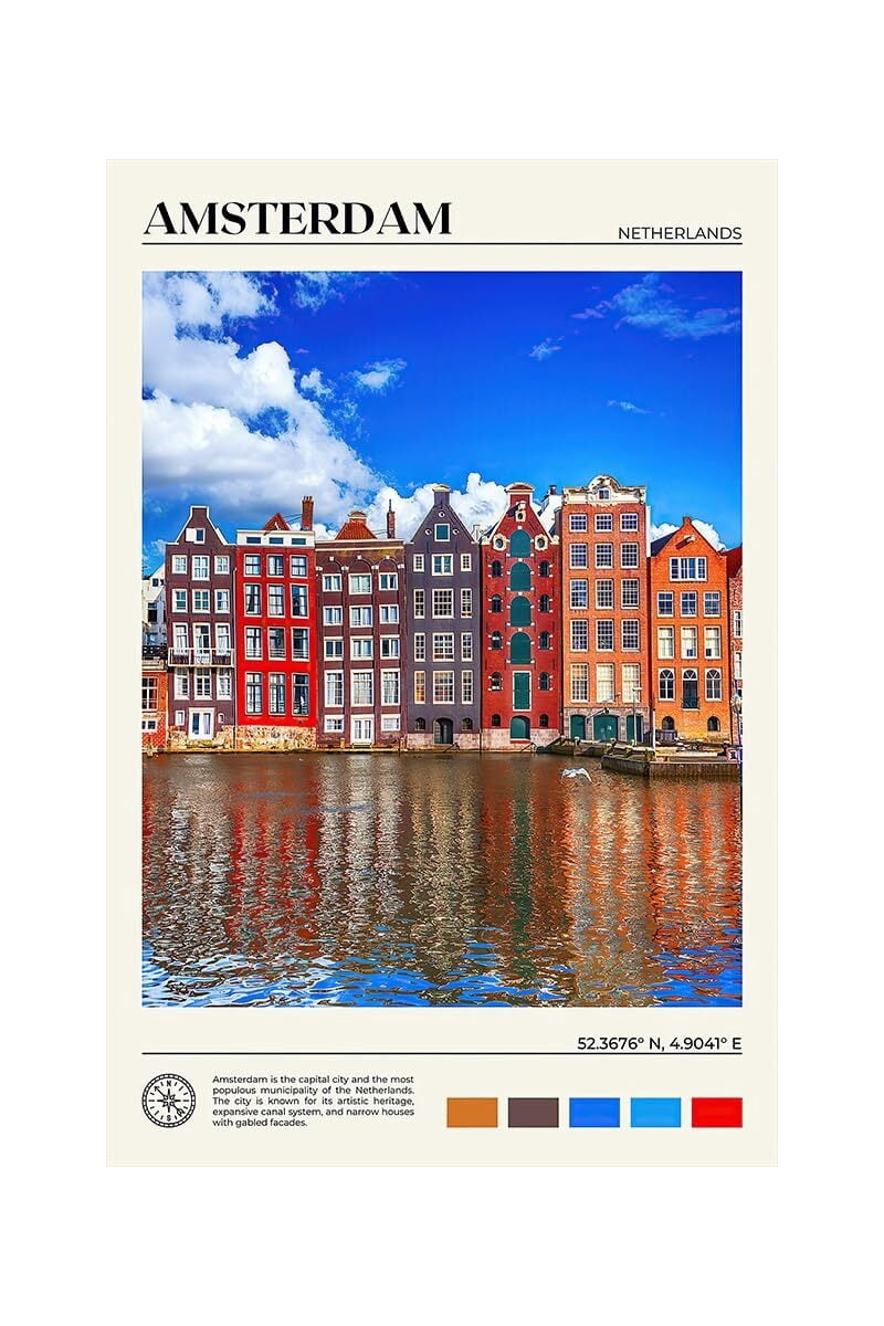 Amsterdam Poster Classic Urban Landmark Poster Wall Art Poster ...