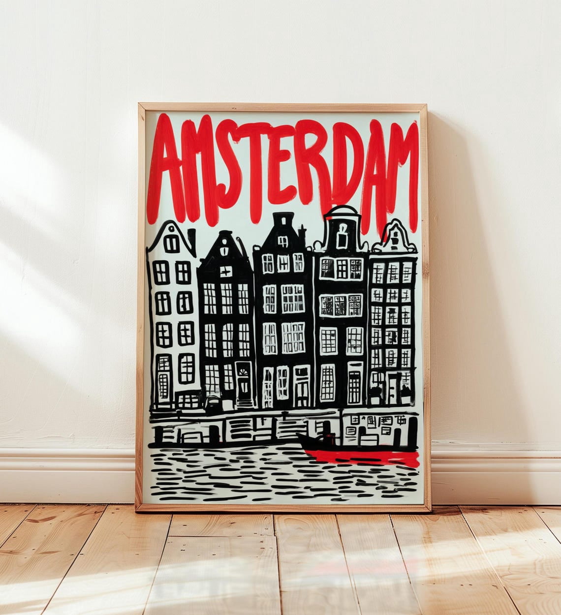 Amsterdam Poster Modern Pop Art City Wall Art Bold Red Typography ...