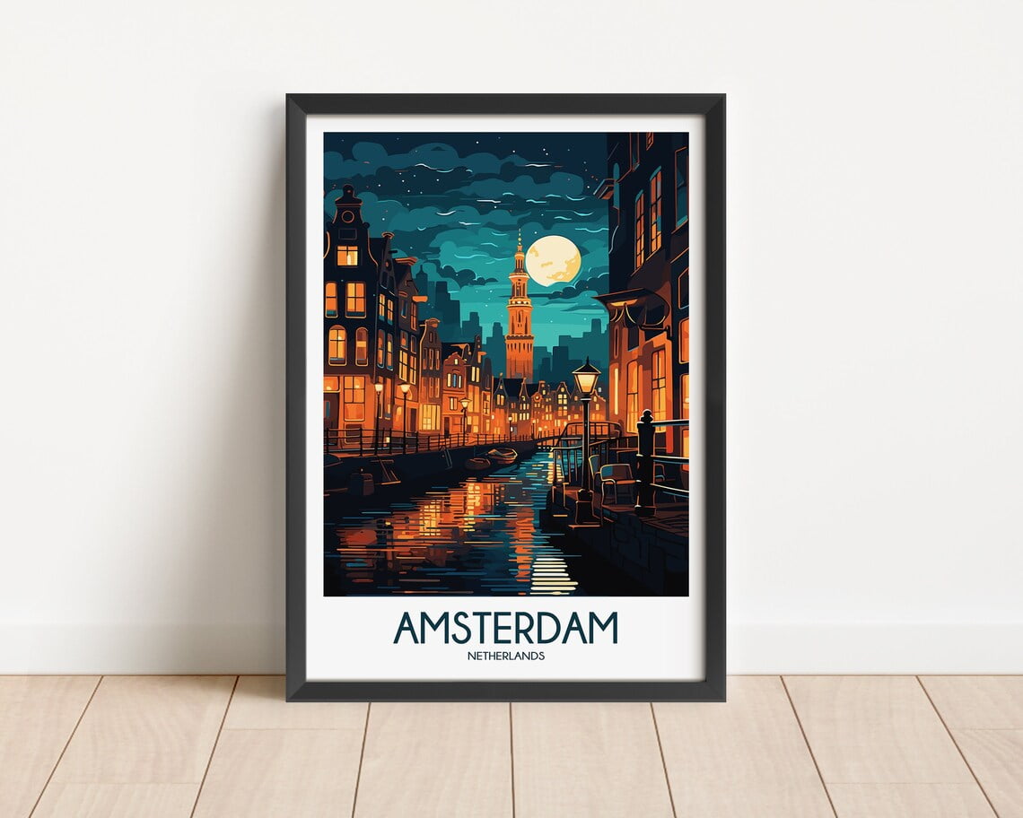 Amsterdam Poster Netherlands Scenic Cityscape Art Print, Unframed ...