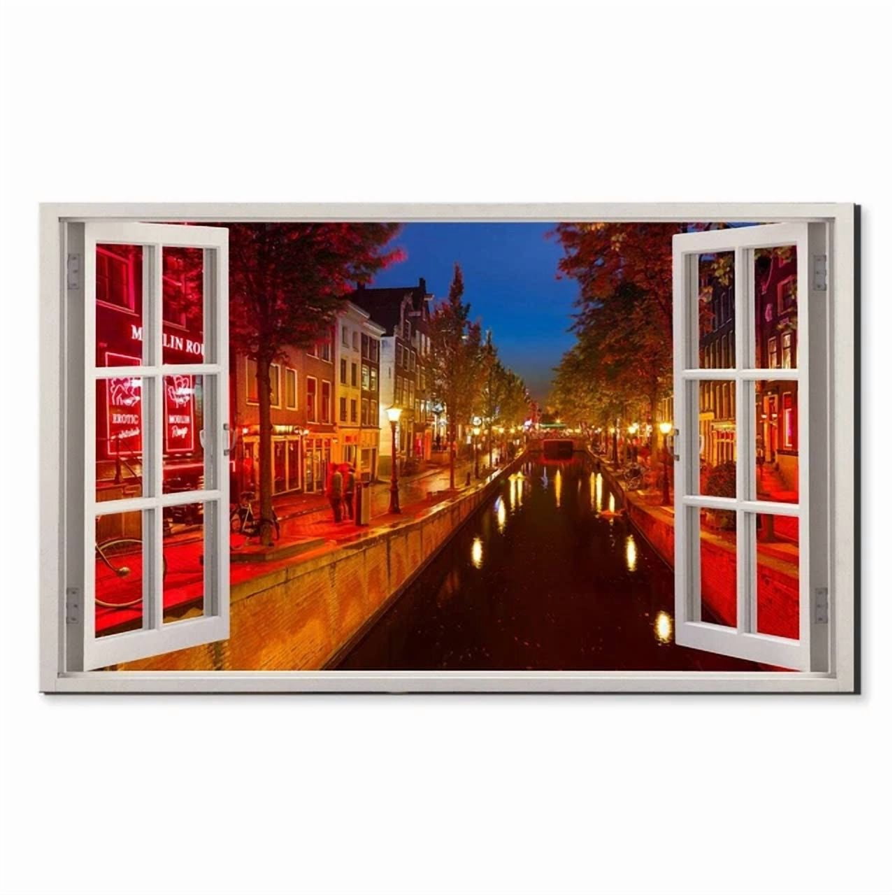 Amsterdam Red District Window View Wall Art Home Decor Vintage Gift ...