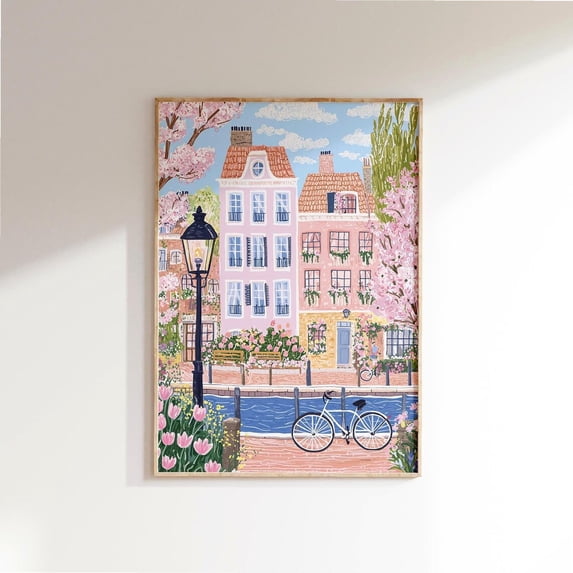 Amsterdam Spring Print, Canal House Tulip Garden Art, Unframed Paper ...