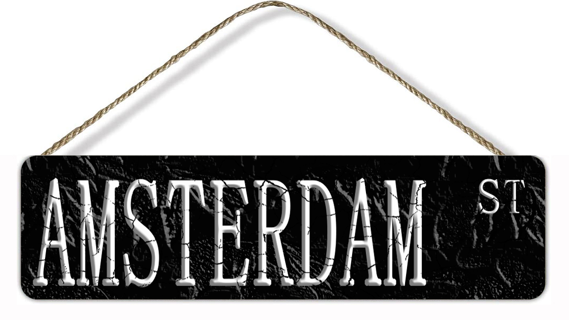 Amsterdam Street Wooden Hanging Sign Plaque With Rope Wall Home Decor ...