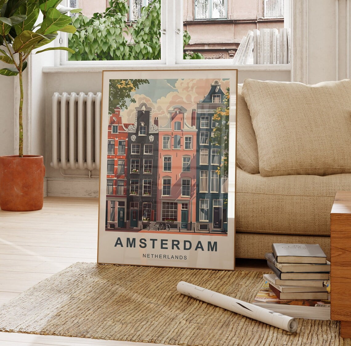 Amsterdam Travel Poster Amsterdam Buildings Netherlands Print Classic ...