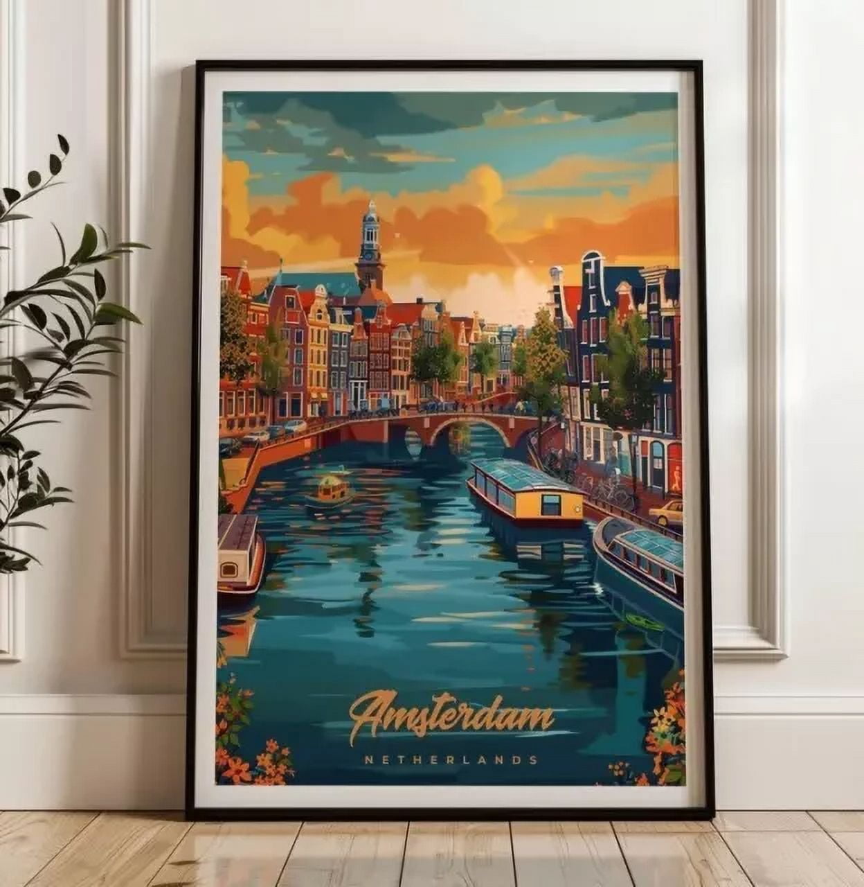 Amsterdam Travel Poster - Netherlands Wall Art Print Illustration ...
