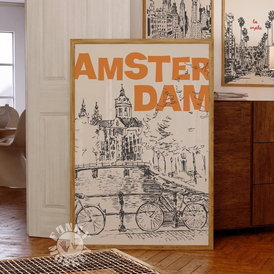 Amsterdam Travel Poster, Retro City Print, Trendy Landmark Wall Art ...