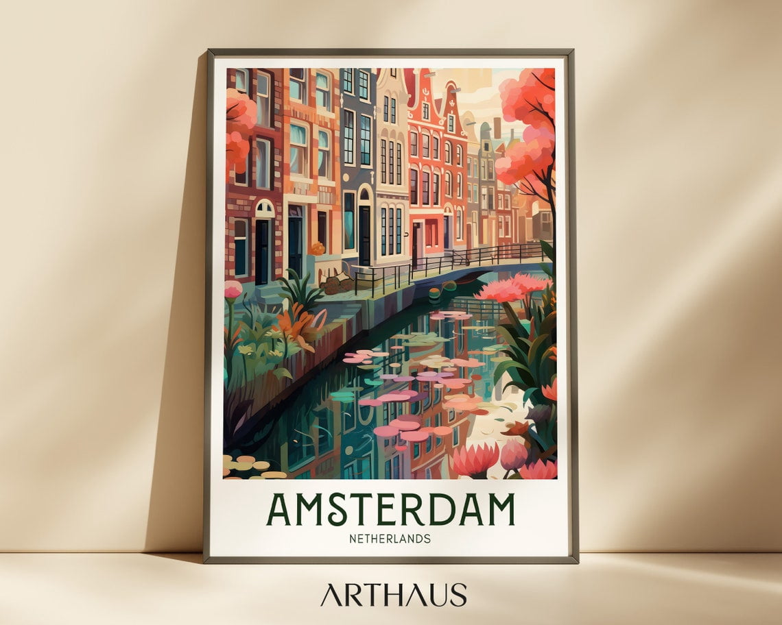 Amsterdam Travel Poster Retro Wall Art Netherlands Travel Print Europe ...