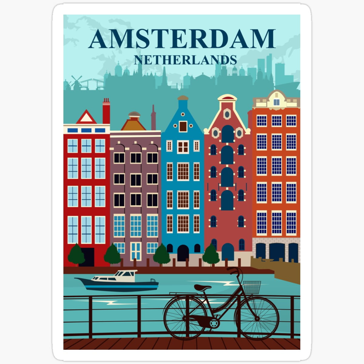 Amsterdam Travel Poster Sticker. Gift For You - Decorate Laptops, Water ...