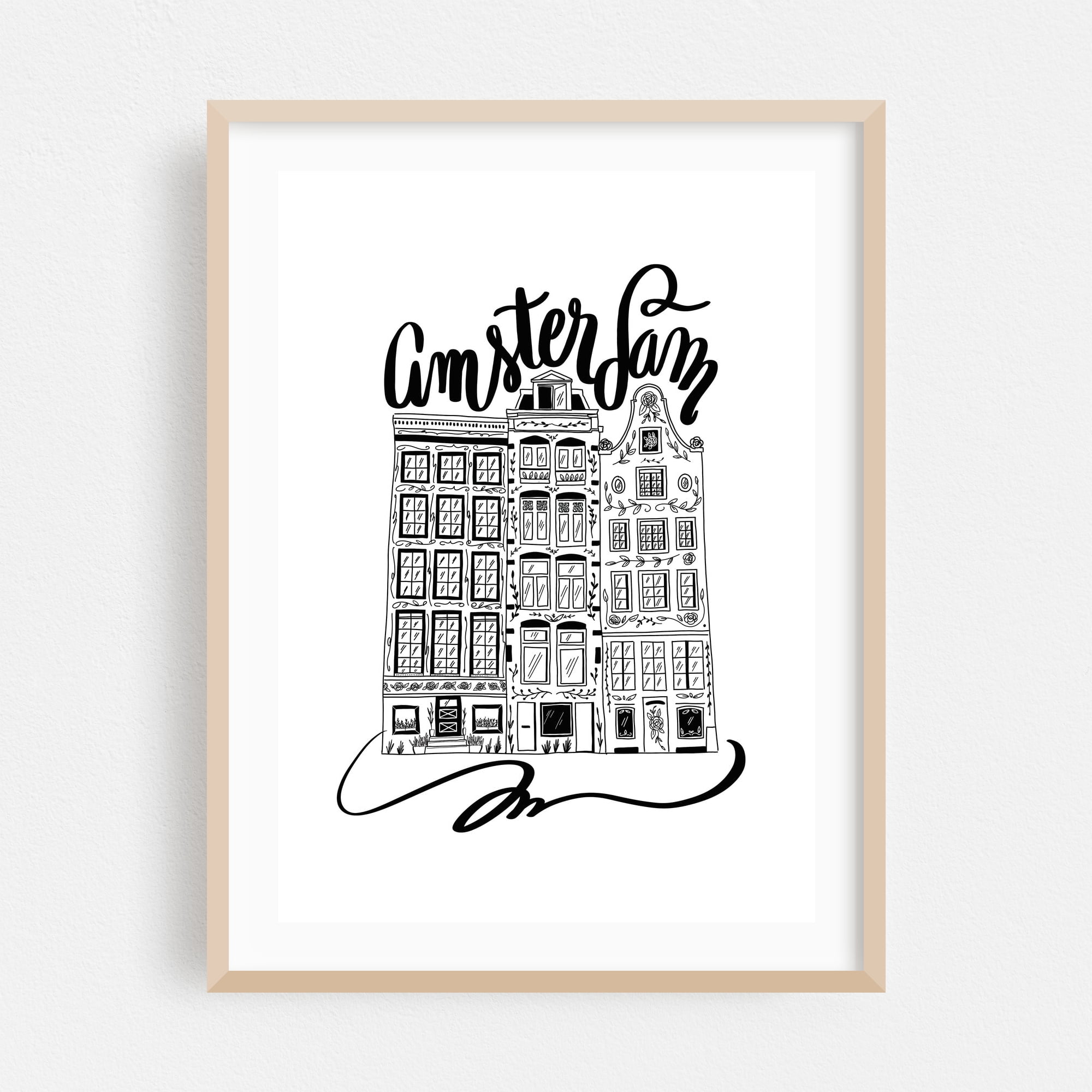 Amsterdam city - Illustration Typography Architecture Cityscape Black ...