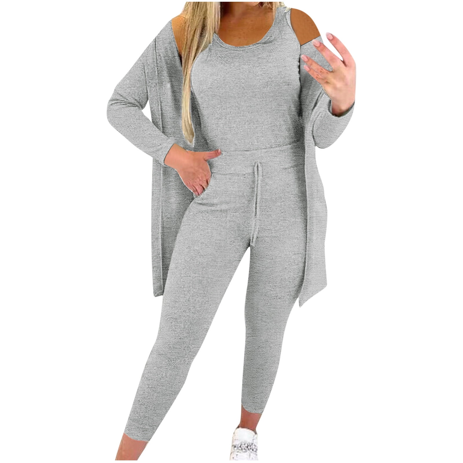 Amtdh 3 Piece Pajamas Set for Womens Clearance Solid Color Tank Top ...