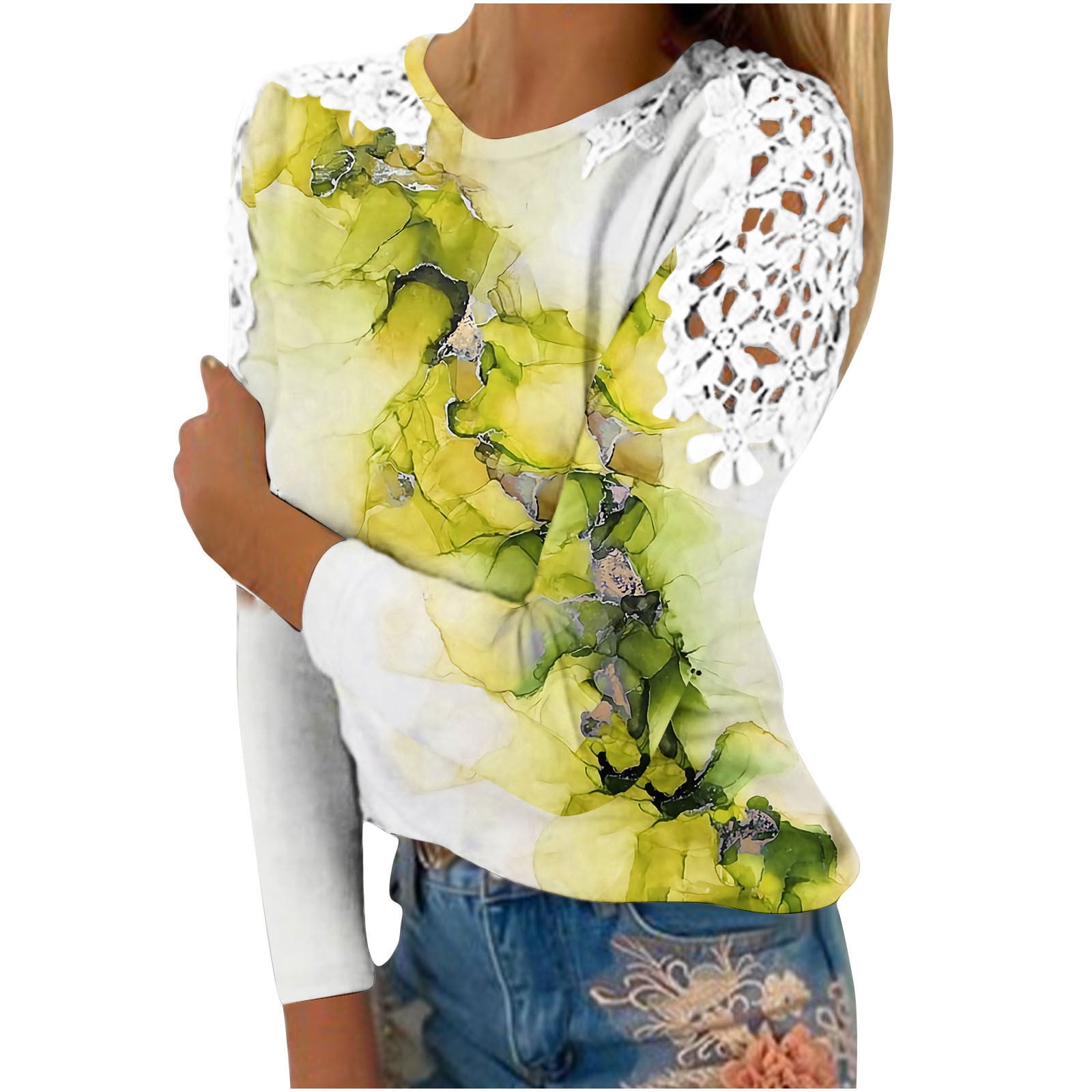 Amtdh Graphic Blouses For Womens Clearance Floral Printing Long Sleeve