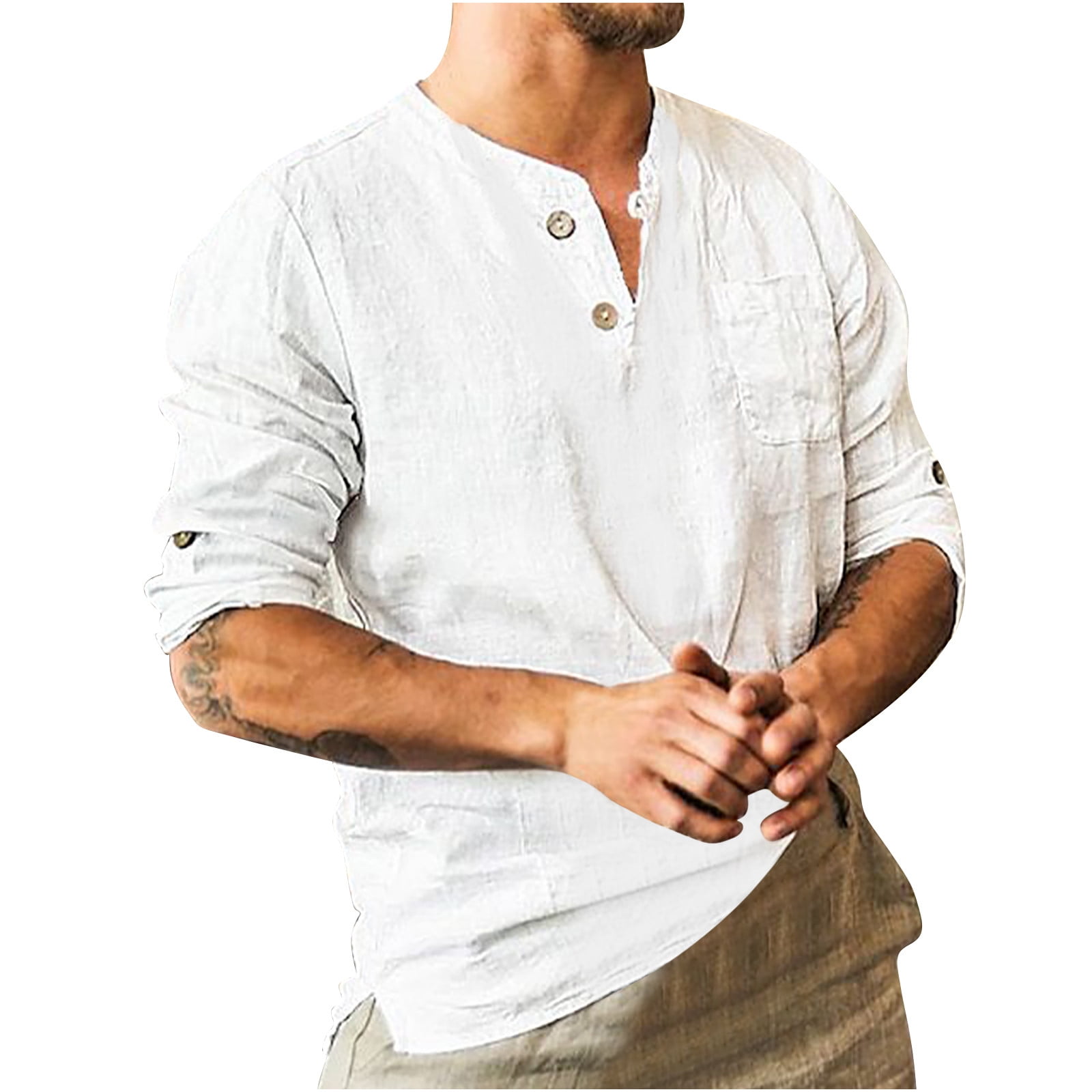Amtdh Henley Shirts for Men Clearance Solid Color Casual Soft Fitting ...