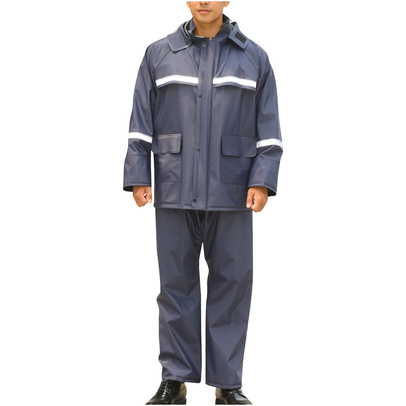 Amtdh Men's Rain Suits Clearance with Reflective Stripes Hooded Button ...