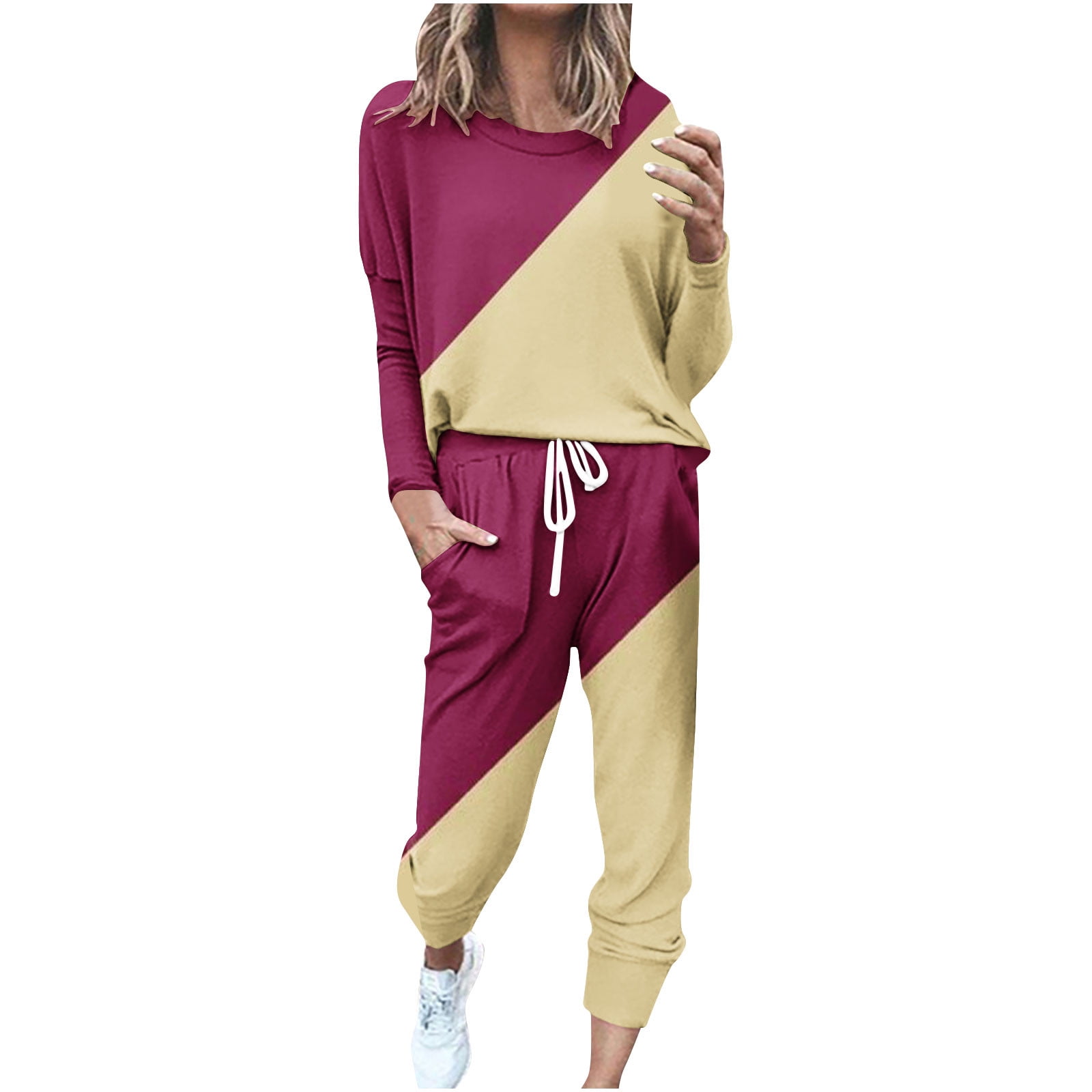 Amtdh Trendy Sweatsuits for Womens Solid Color Long Sleeve Pullover ...