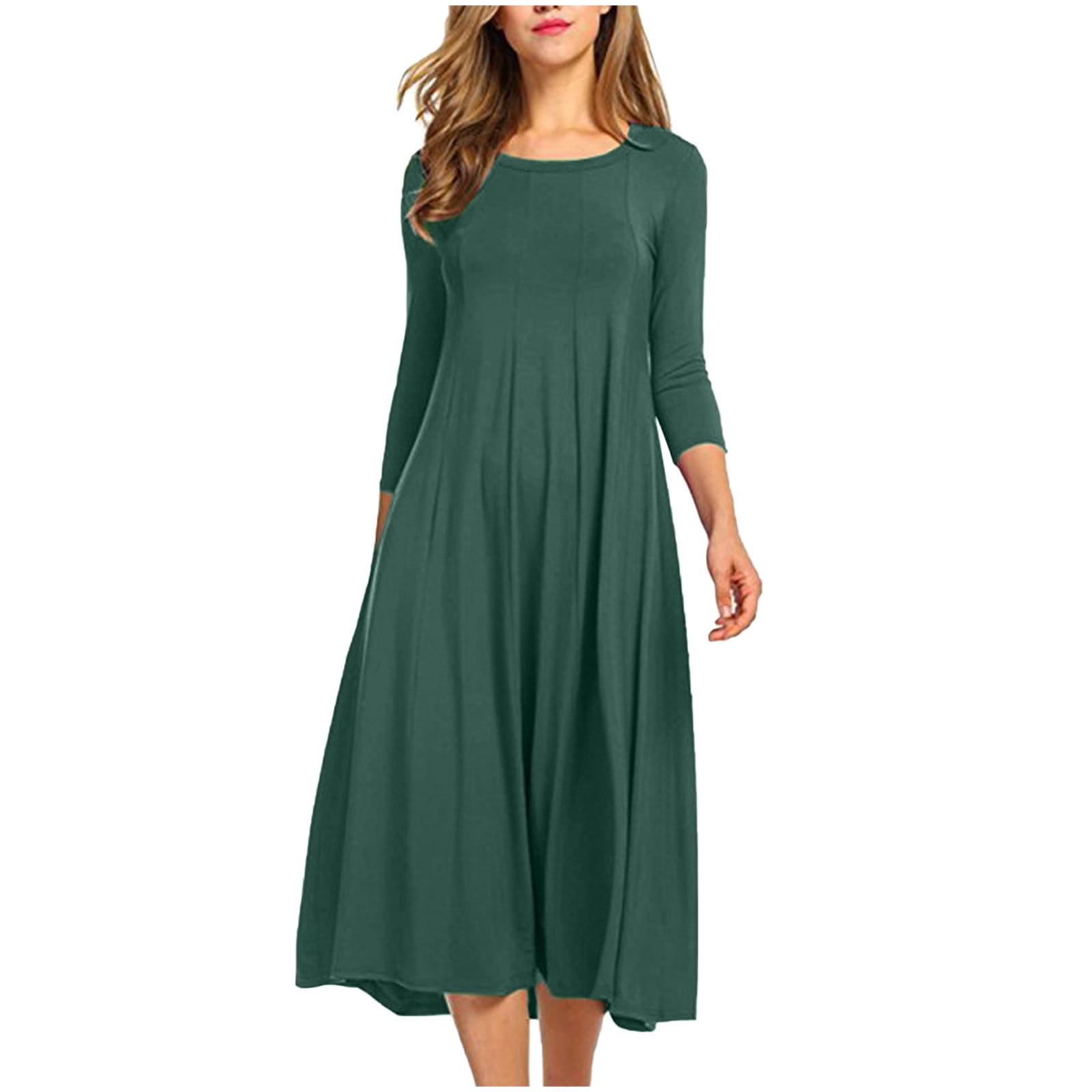 Amtdh Women's Fall Knee-High Dress Clearance Solid Color Long Sleeve ...