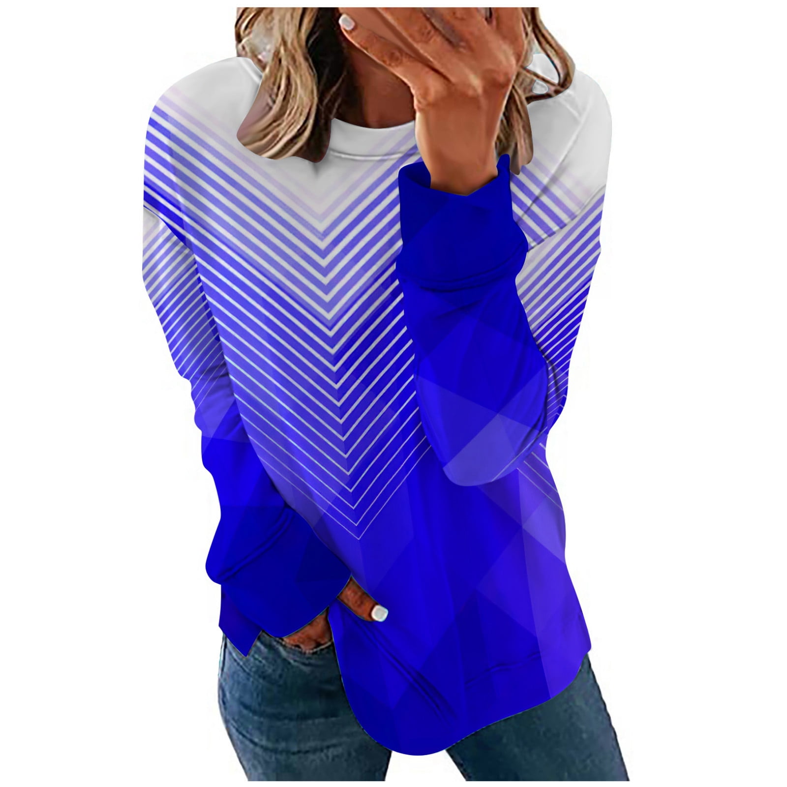 Amtdh Womens Graphic Sweatshirts Clearance Striped Solid Color Long