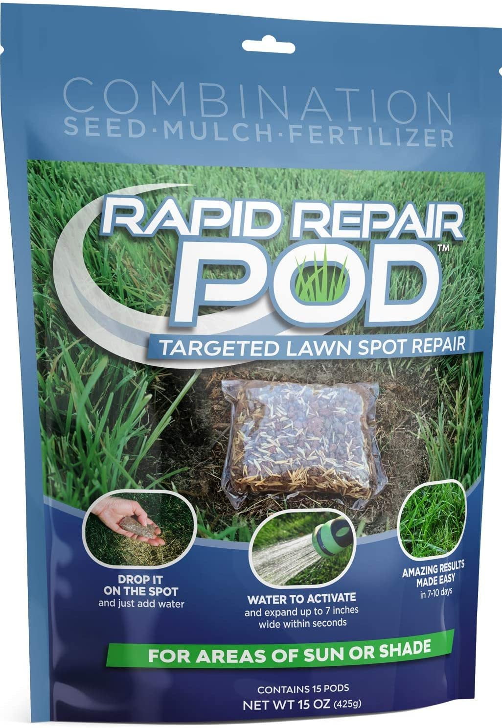 Amturf Rapid Repair POD, Brown Mulch, 15 lb, Lawn Seed, Fertilizer ...
