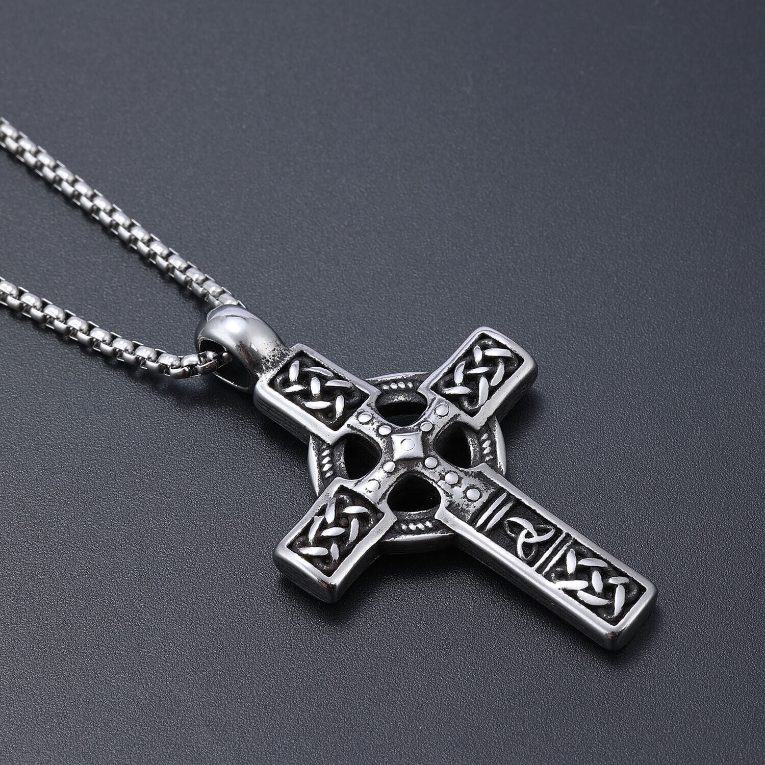 Amulet Cross Necklace for Men Viking Stainless Steel Celtic Knot ...