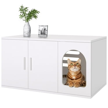 Gymax Large Litter Box Enclosure Cat Wooden Storage Cabinet with 2 ...