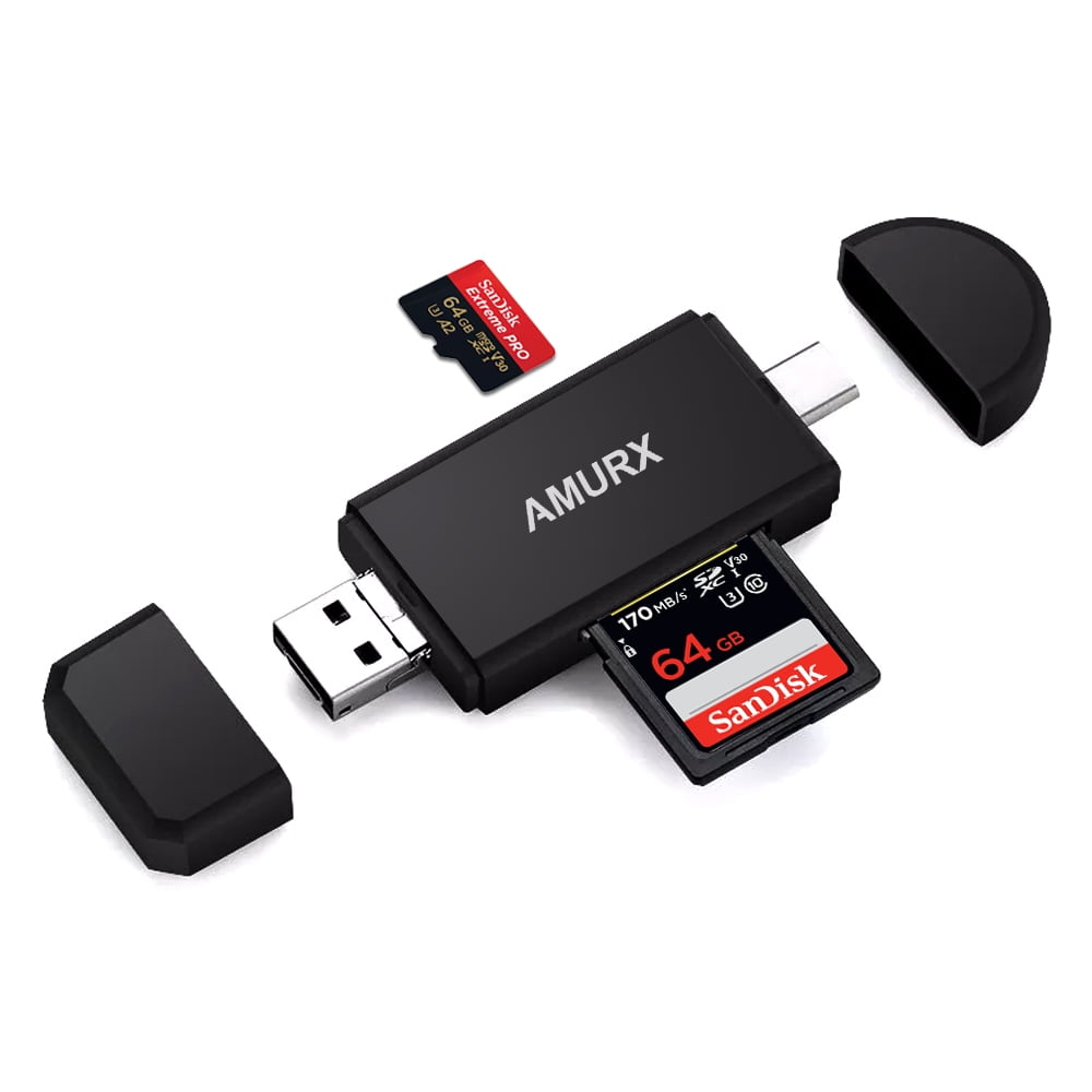 Amurx A320 Micro SD Card Reader, 3 in 1 USB-C/USB-A/Micro USB Card ...