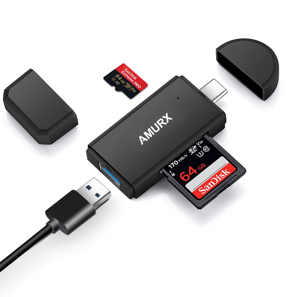 Amurx A432 USB-C SD Card Reader, USB 3.0 Hub for SD TF SDXC SDHC MMC RS ...