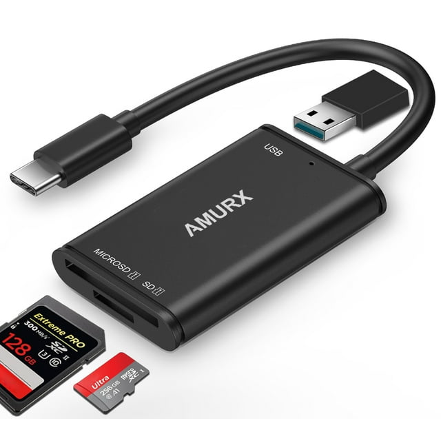 Amurx A500 USB-C to SD Card Reader Writer OTG, 3 in 1Type C to Micro SD ...