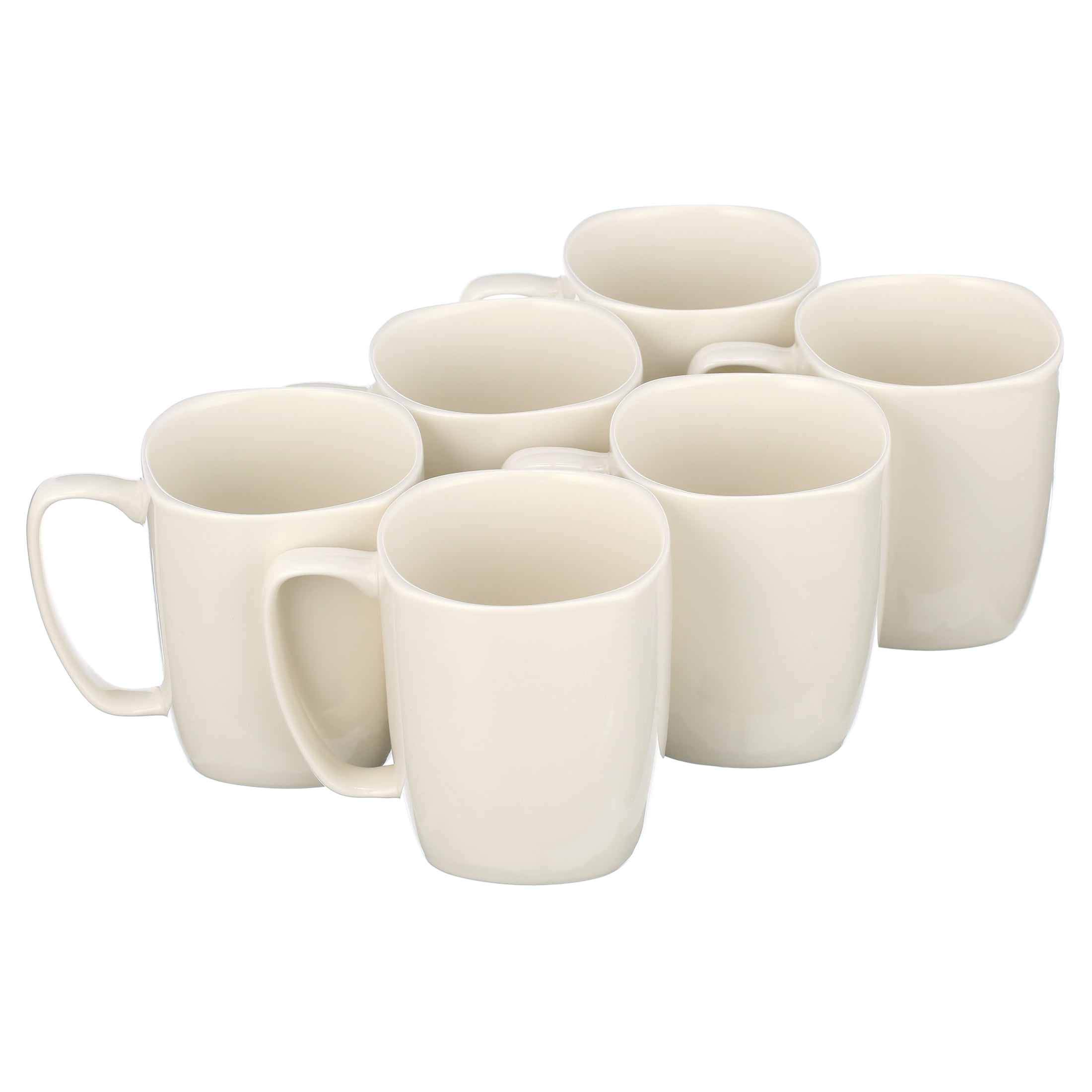 Amuse Home Porcelain Bistro Coffee Mug Set, Durable White Ceramic, 14 ...