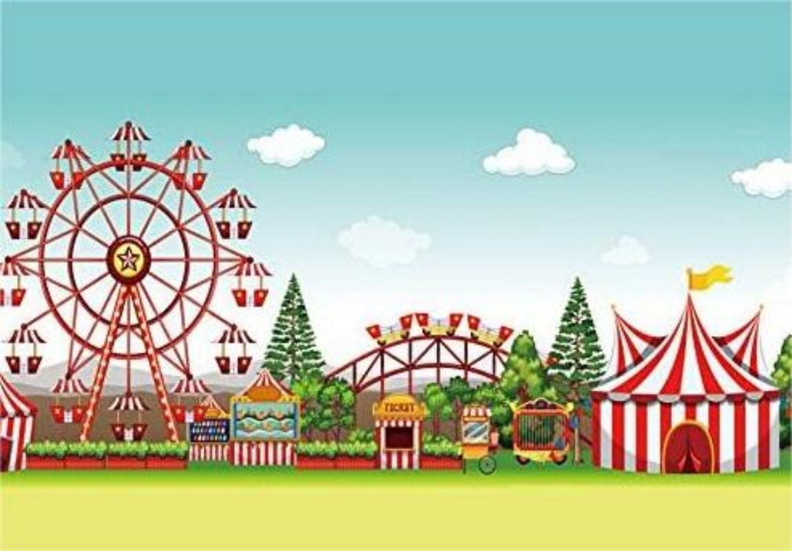 Amusement Park Backdrop Carousel Roller Coaster Photography Background ...
