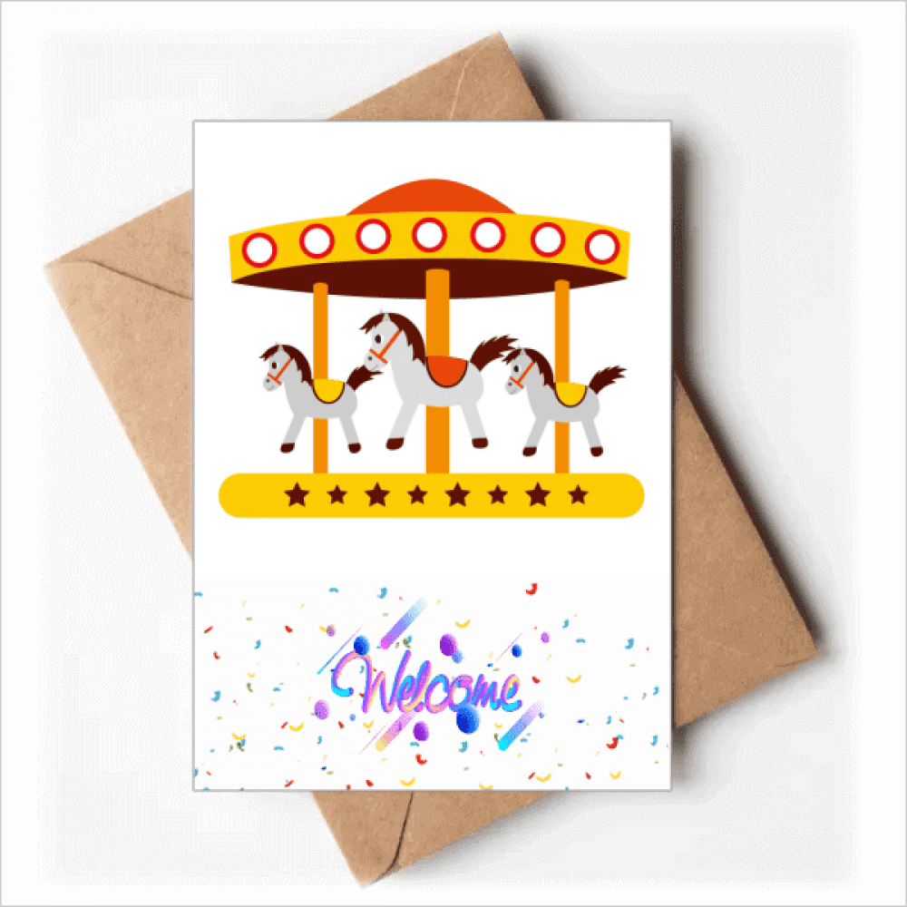 Amusement Park Color Carousel Illustration Welcome Back Greeting Cards ...