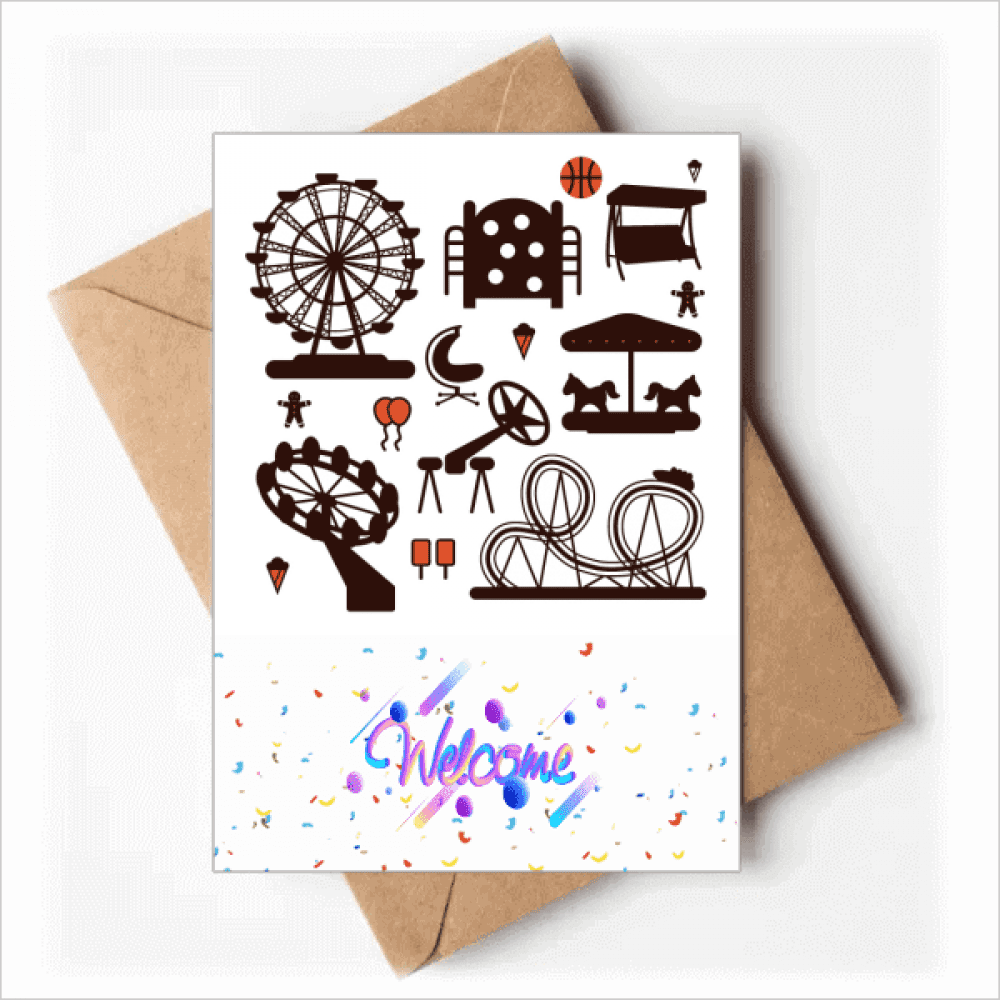 Amusement Park Facilities Black Outline Welcome Back Greeting Cards ...