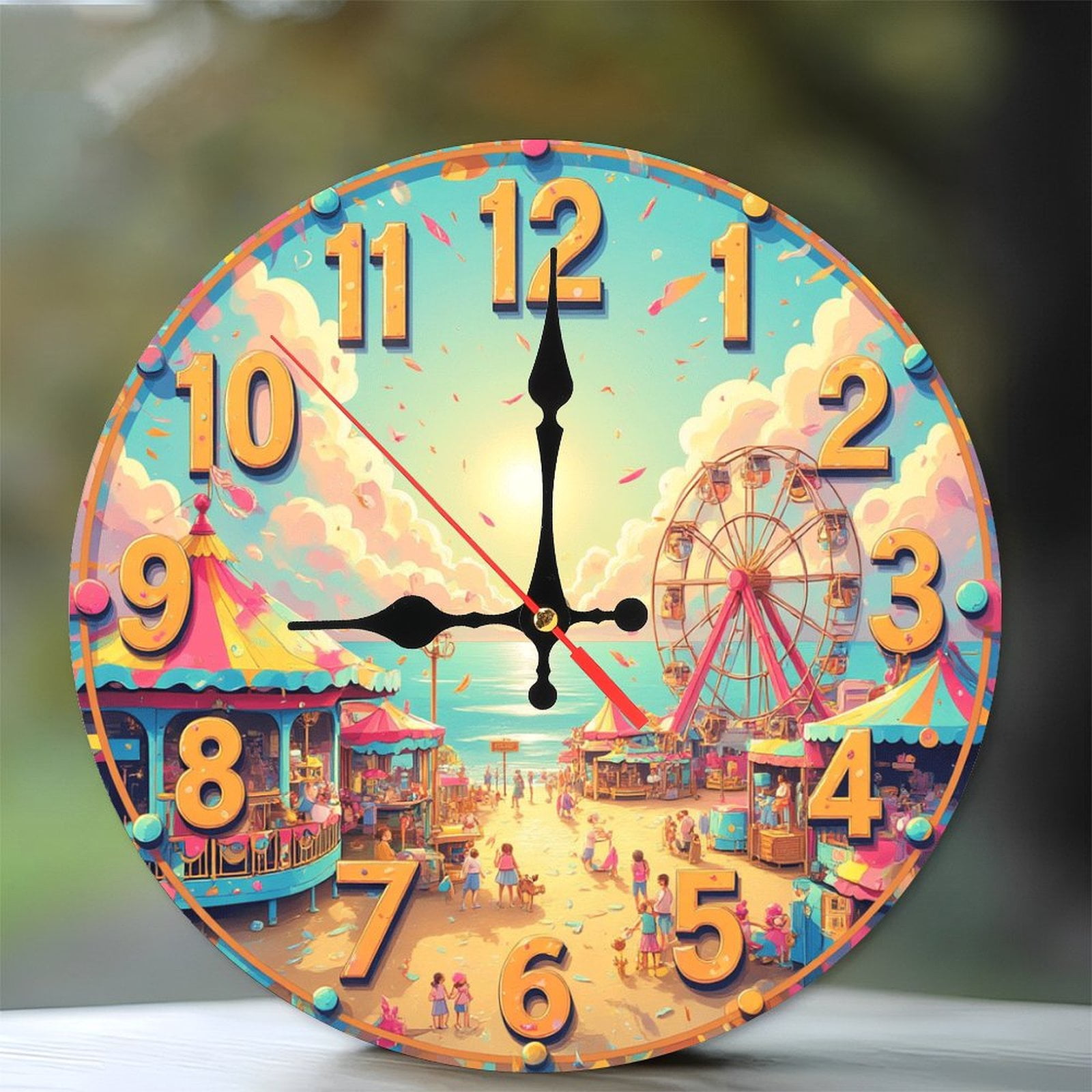 Amusement Park Ferris Wheel Beach Clock Wall Decor 10-Inch Silent ...
