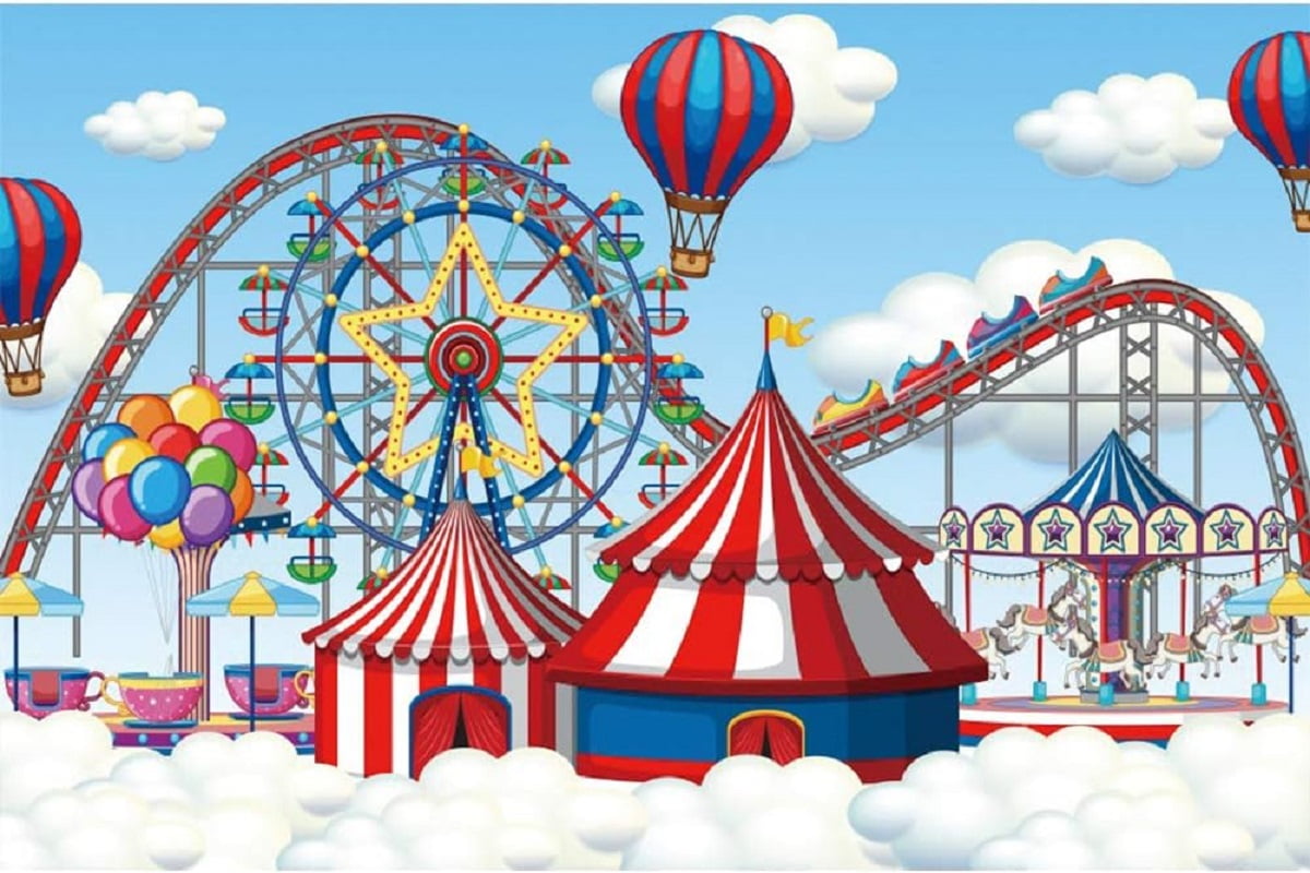 Amusement Park Photography Backdrop Clouds Circus Tent Hot Air Balloon ...