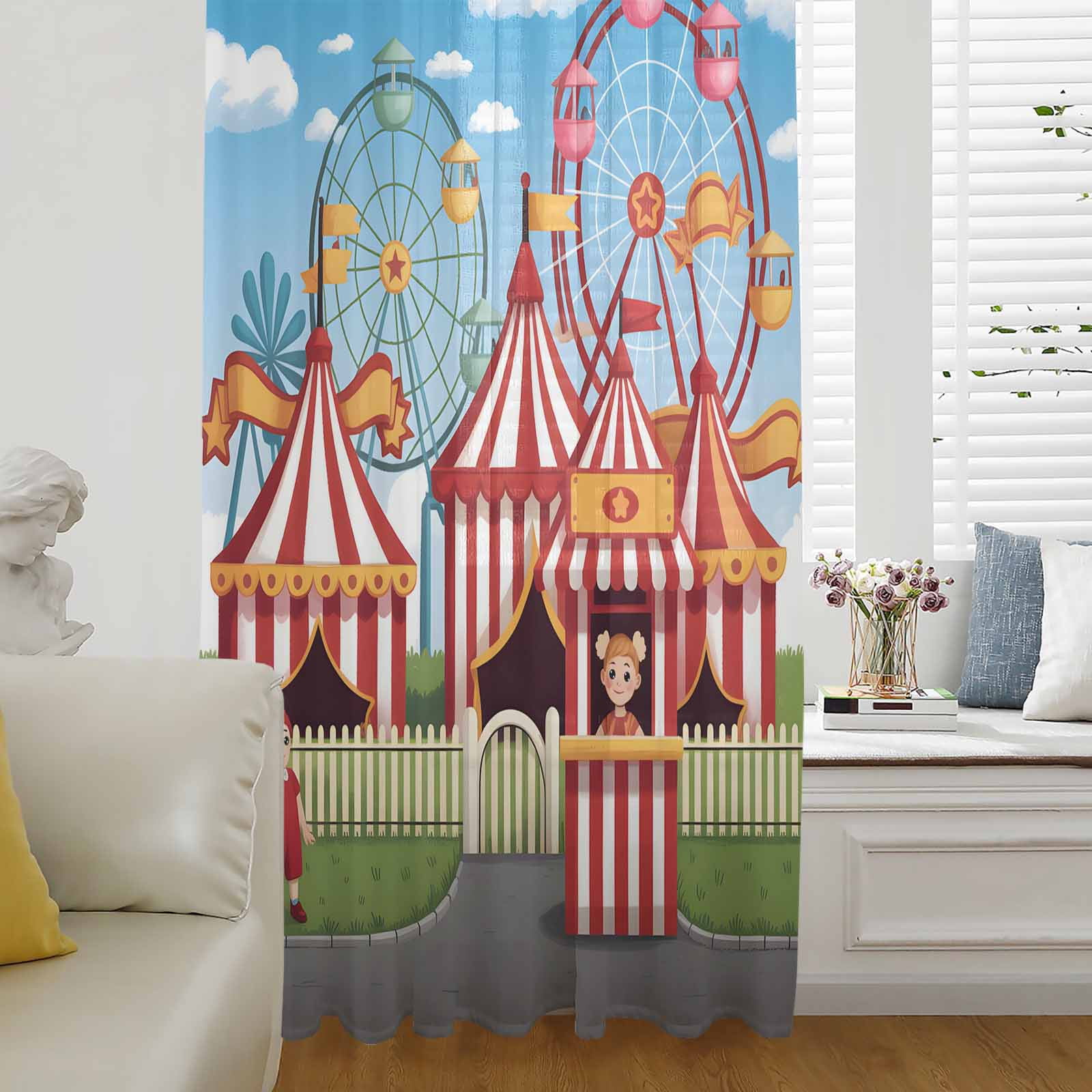 Amusement Park Semi Sheer Curtains Drapes for Living Room, Bedroom ...