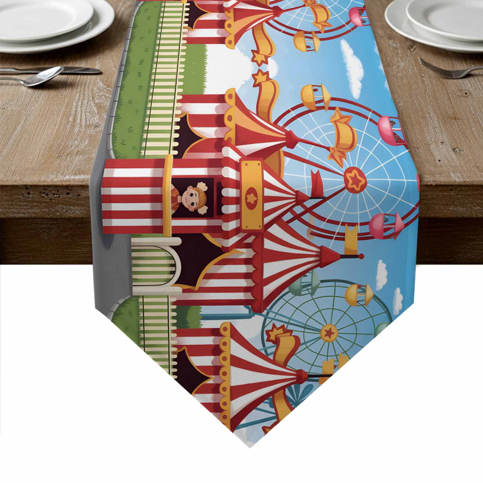 Amusement Park Table Runner Linen Burlap Table Runner 72 Inches Long ...