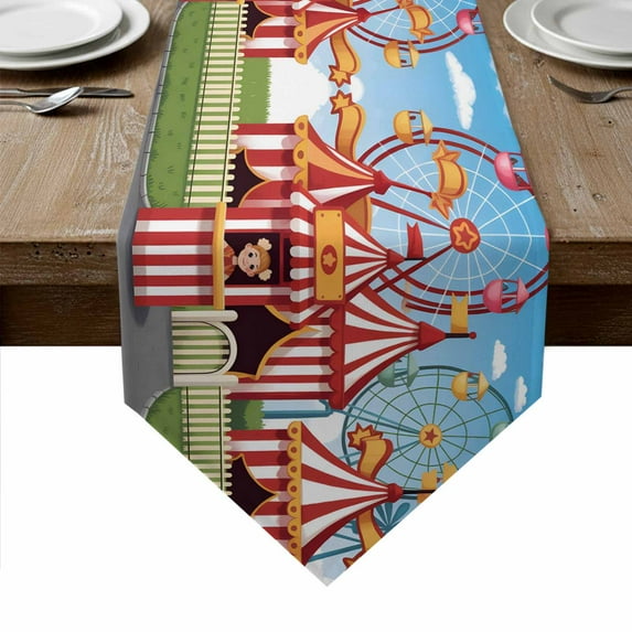 Amusement Park Table Runner Linen Burlap Table Runner 90 Inches Long ...